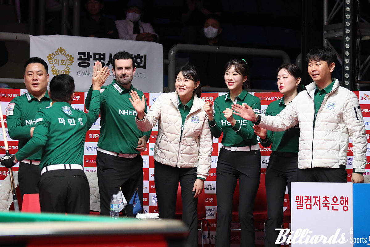 '조재호-김현우 활약' NH농협카드, 크라운해태 꺾고 4R 첫승 [PBA 팀리그 4R]