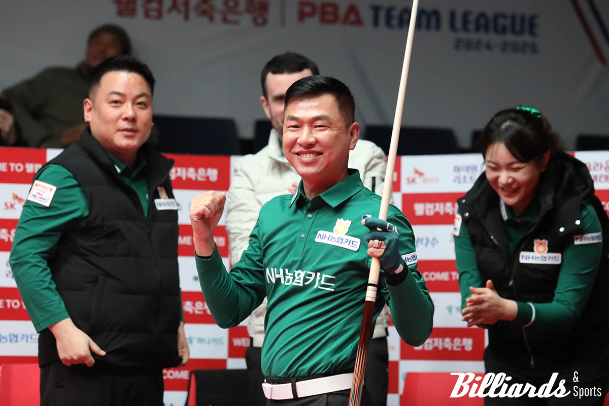 '각성' 김민아, 풀세트 위기서 6세트 승리…NH농협카드, PBA 팀리그 5R 첫 승리 쟁취