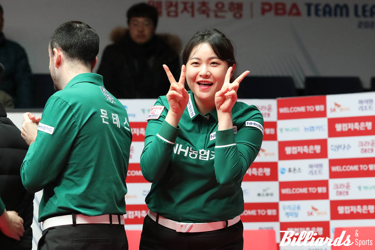 '각성' 김민아, 풀세트 위기서 6세트 승리…NH농협카드, PBA 팀리그 5R 첫 승리 쟁취