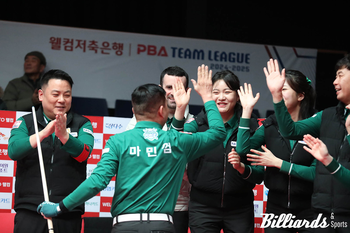 '각성' 김민아, 풀세트 위기서 6세트 승리…NH농협카드, PBA 팀리그 5R 첫 승리 쟁취